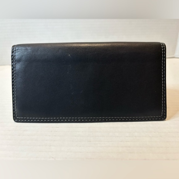 Coach | Bags | Coach Black Leather Bifold Wallet With Checkbook Insert ...
